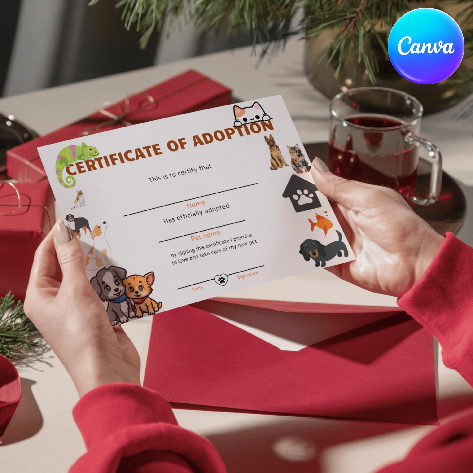 Pet Adoption Certificate Editable Template Pet Ownership New Pet ...