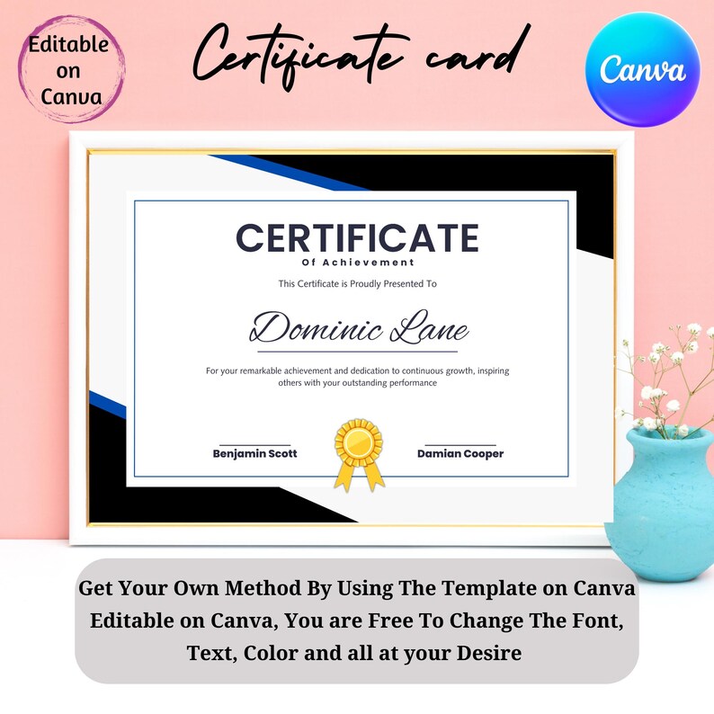 Certificate Template Editable Award Elegant Certificate Achievement ...