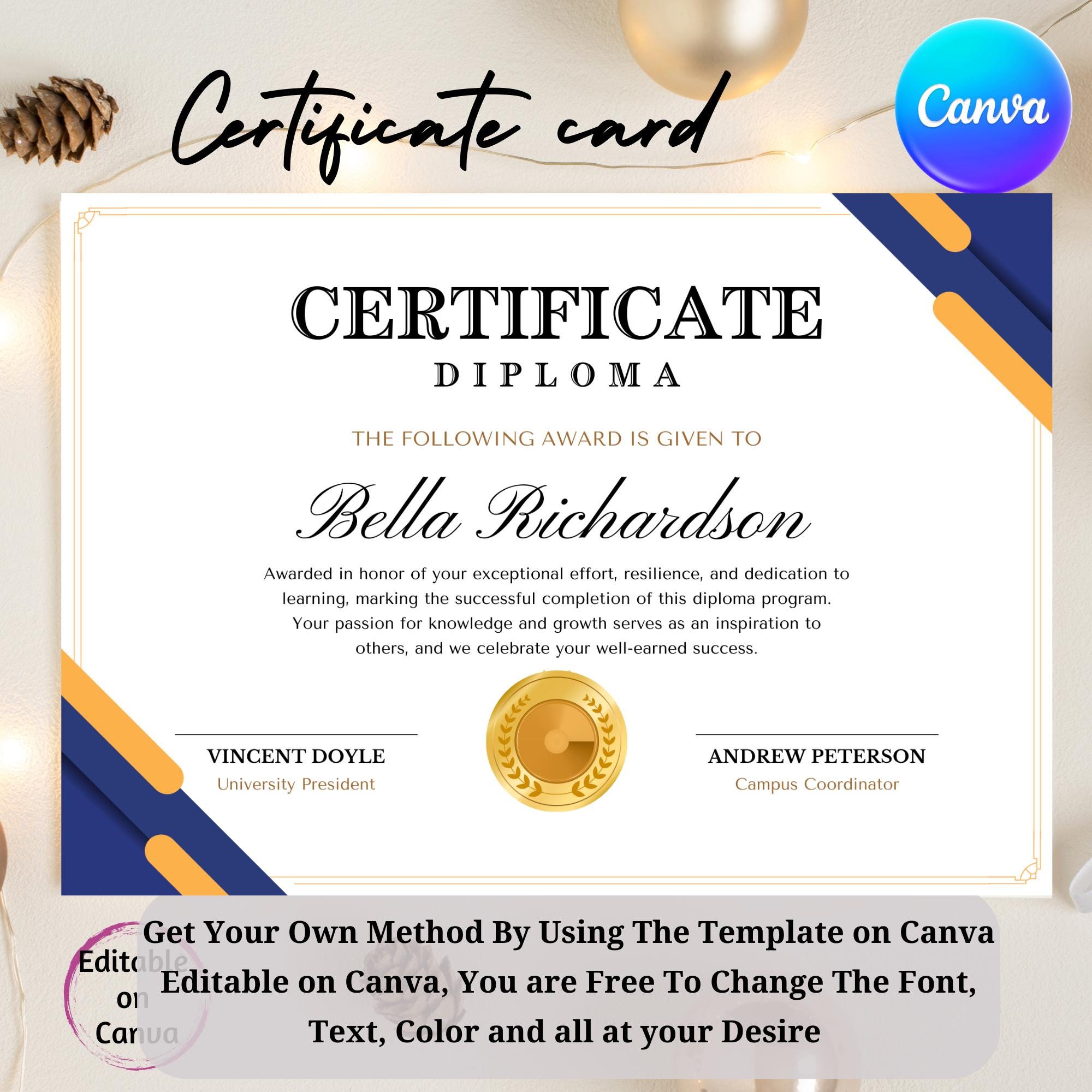 Diploma Certificate Editable Template Academic Achievement Graduation ...