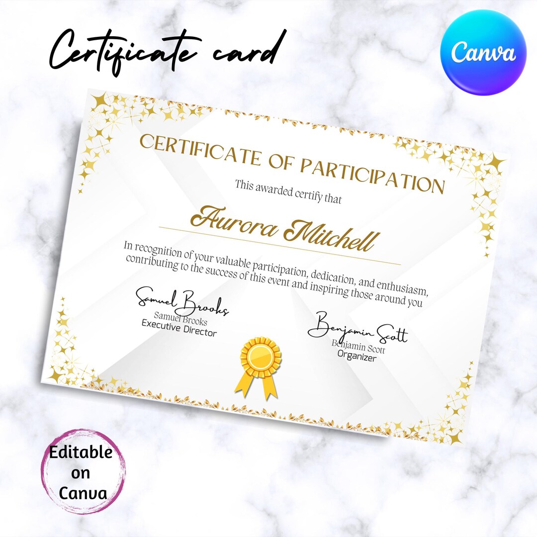 Certificate of Participation Editable Template Recognition Award Event ...