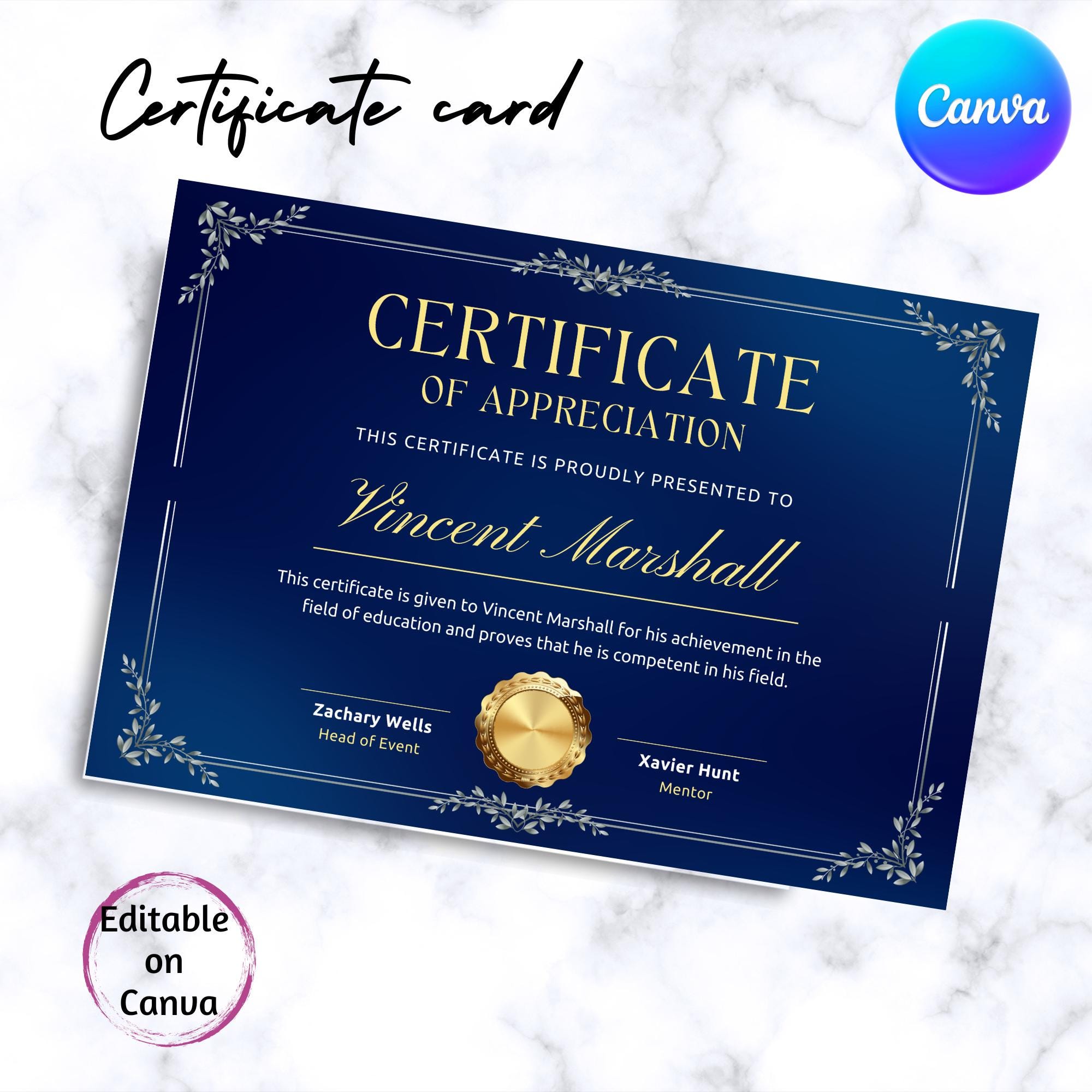 Appreciation Award Editable Template Certificate Design Recognition ...