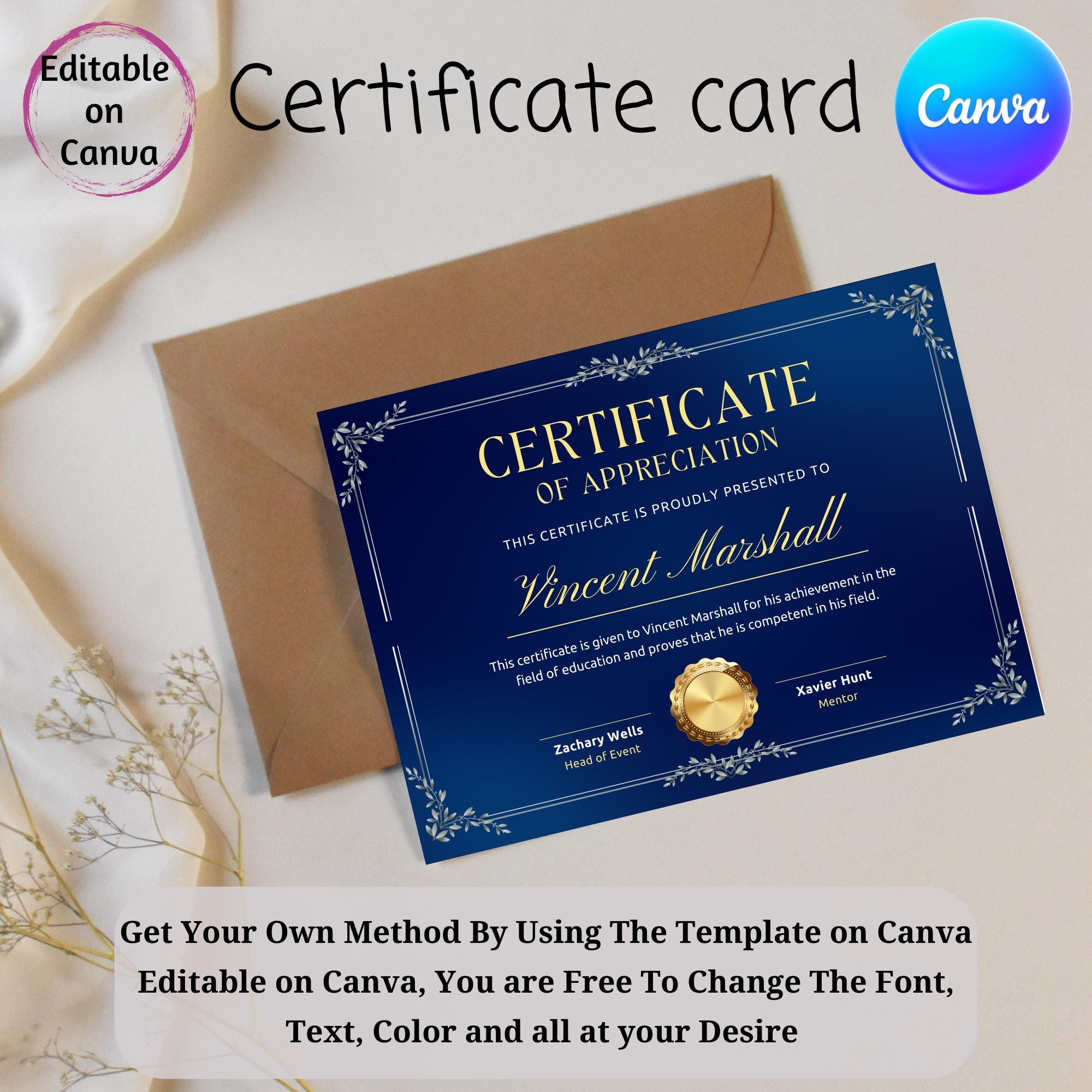 Appreciation Award Editable Template Certificate Design Recognition ...