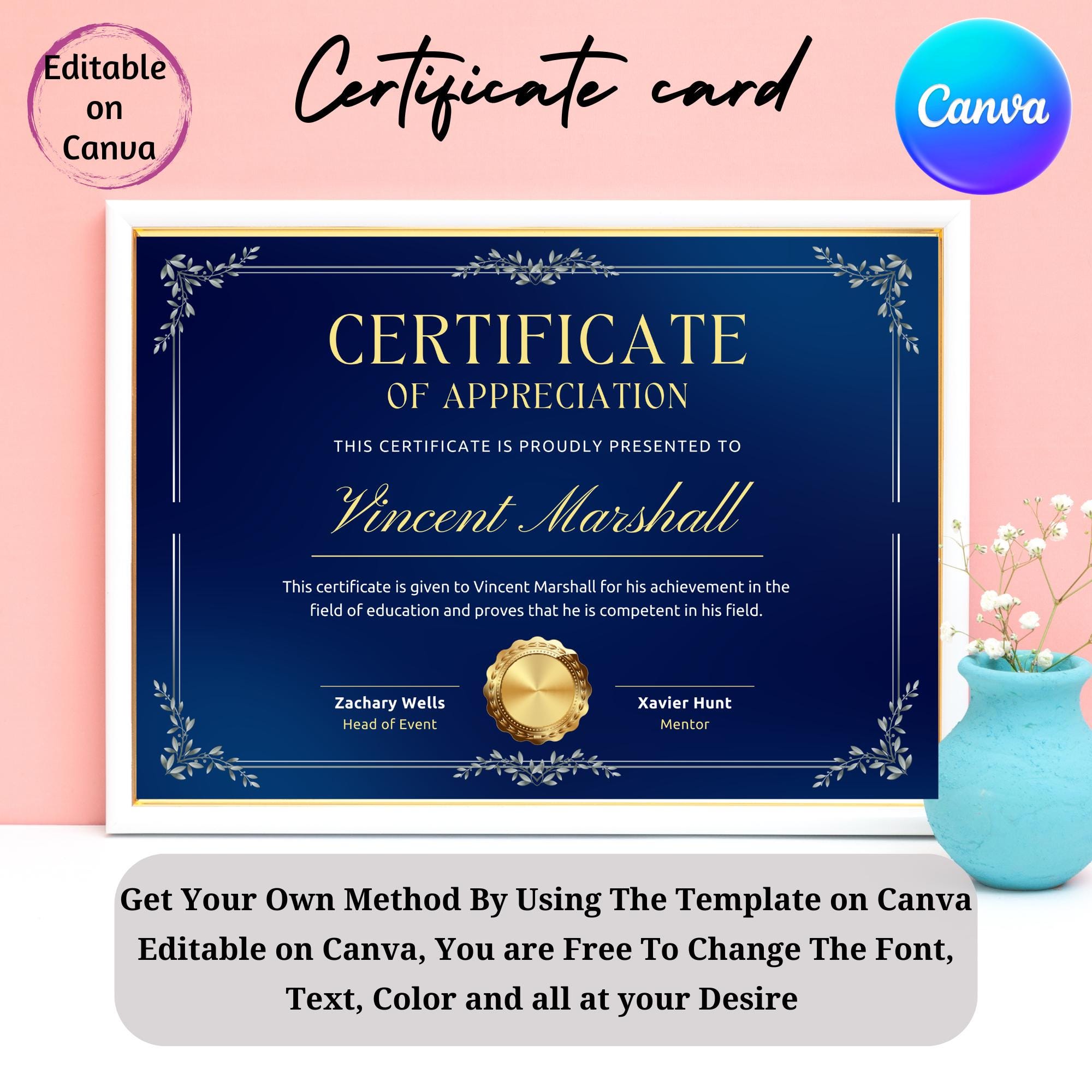 Appreciation Award Editable Template Certificate Design Recognition ...