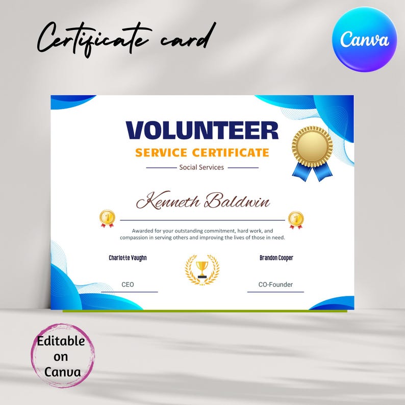 Volunteer Certificate Editable Template Service Certificate Social ...