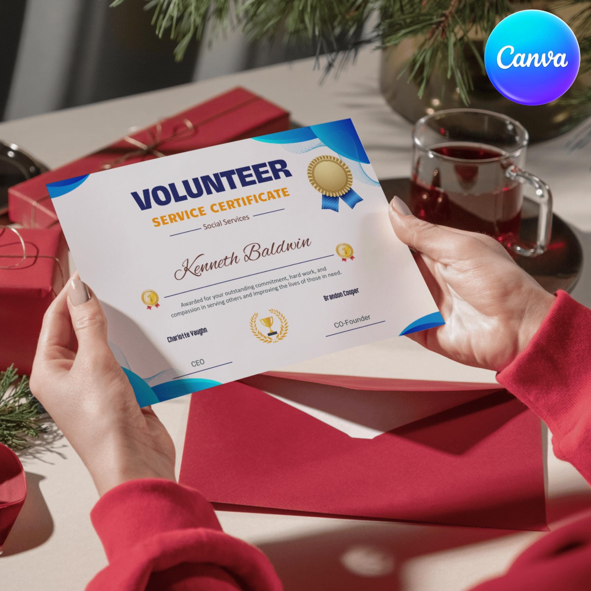 Volunteer Certificate Editable Template Service Certificate Social ...