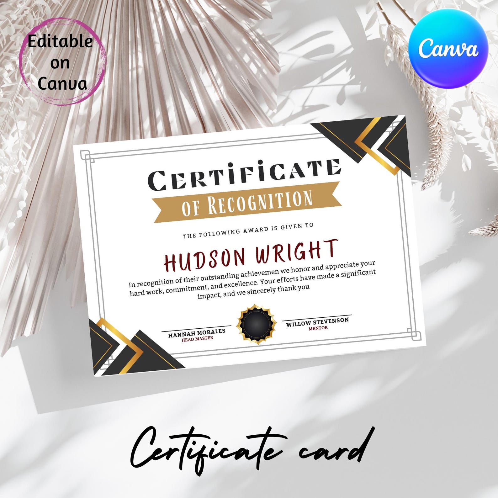 Recognition Template Award Certificate Editable Cert Customizable ...