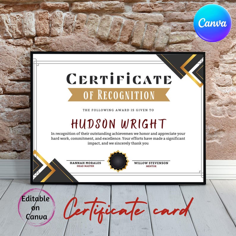 Recognition Template Award Certificate Editable Cert Customizable ...