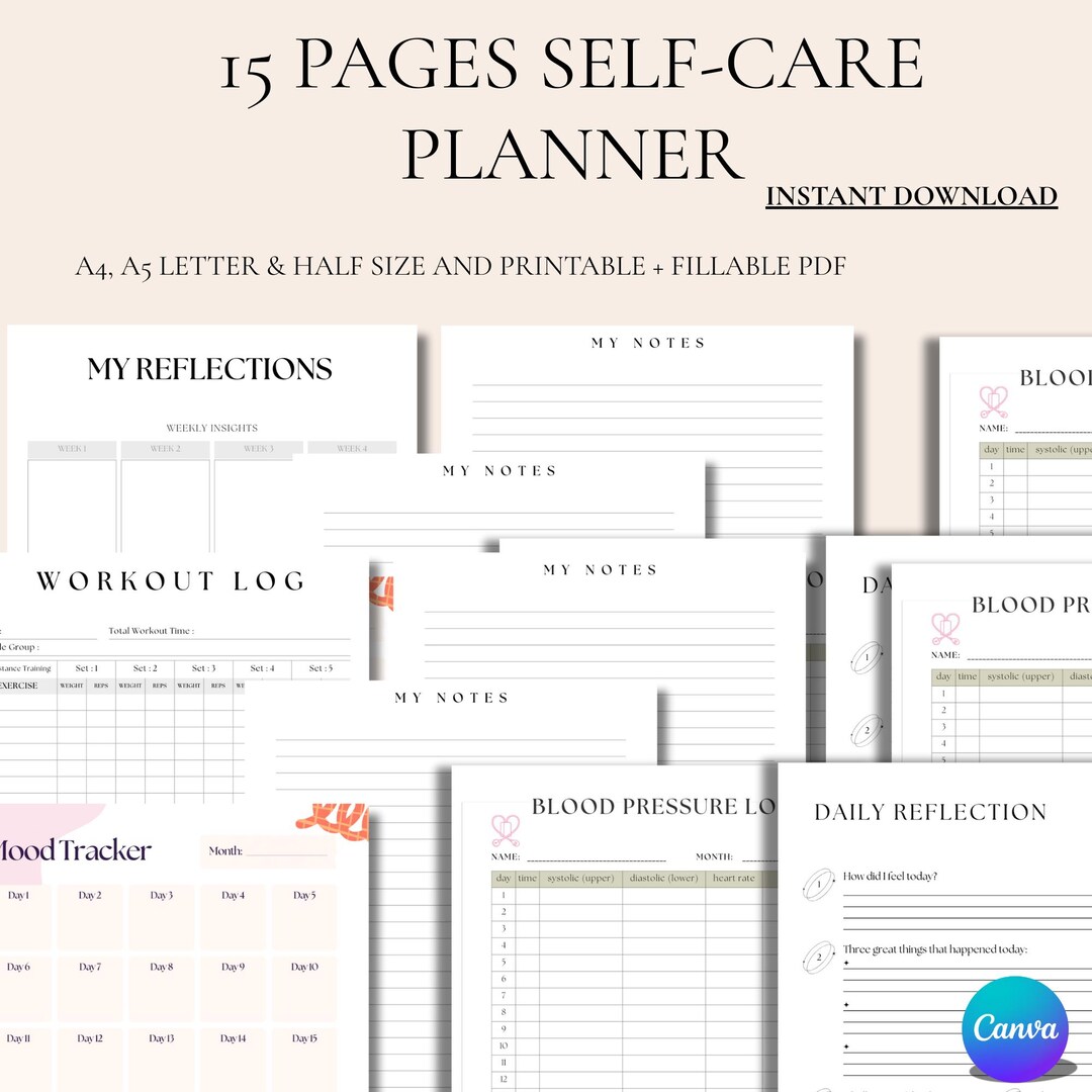 Self Care Planner, Mood Tracker Sheet, Goal Planner Pdf, Mental Health ...