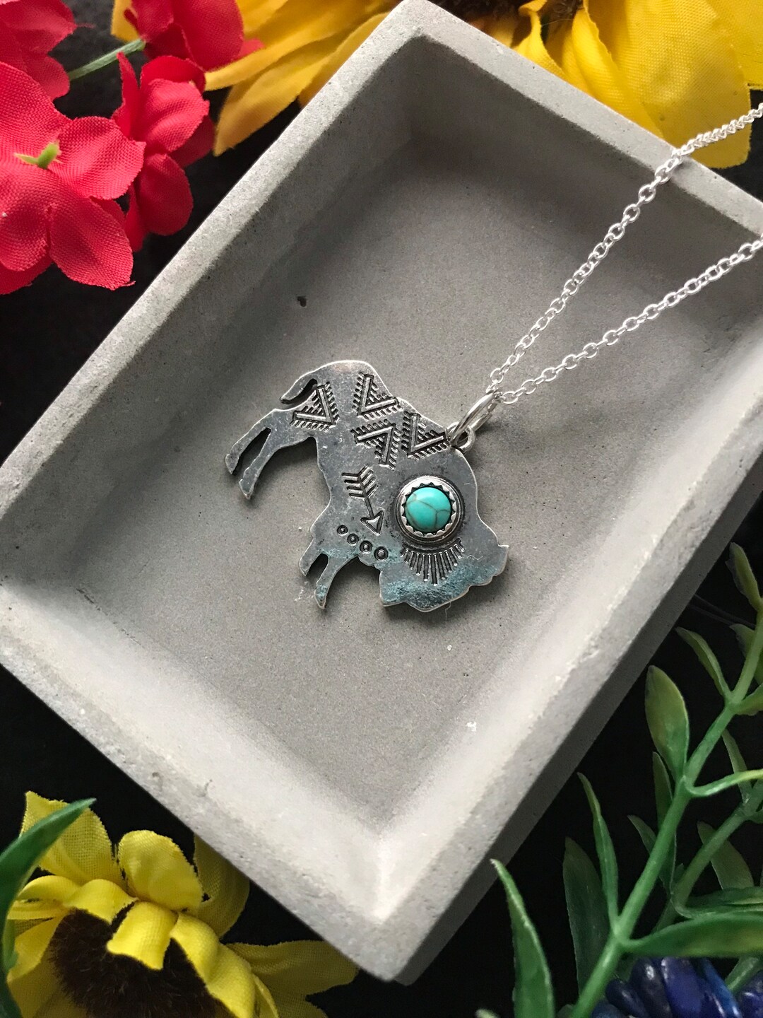 Buffalo Necklace Western Necklace Turquoise Necklace - Etsy