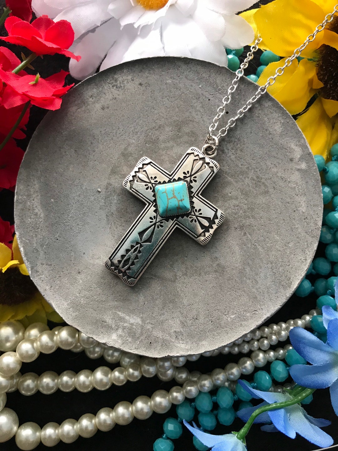 Turquoise Cross Necklace - Etsy