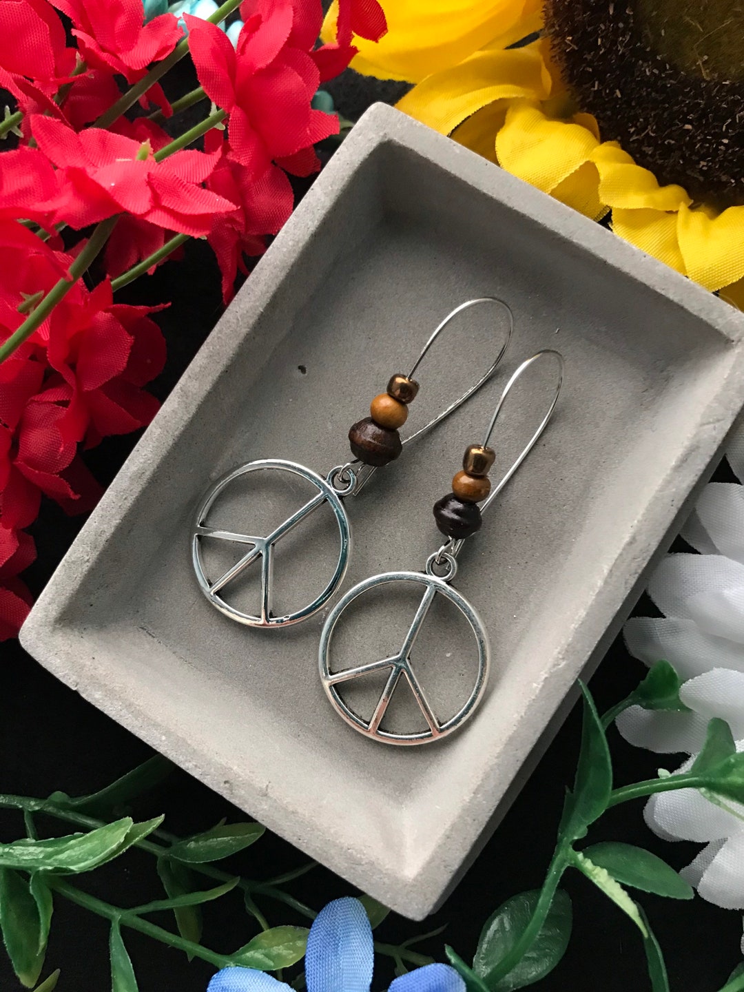Peace Sign Earrings - Etsy