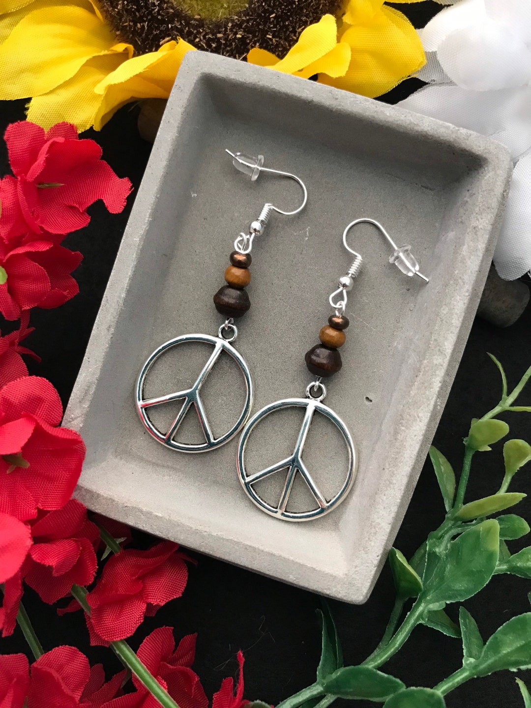 Peace Sign Earrings - Etsy