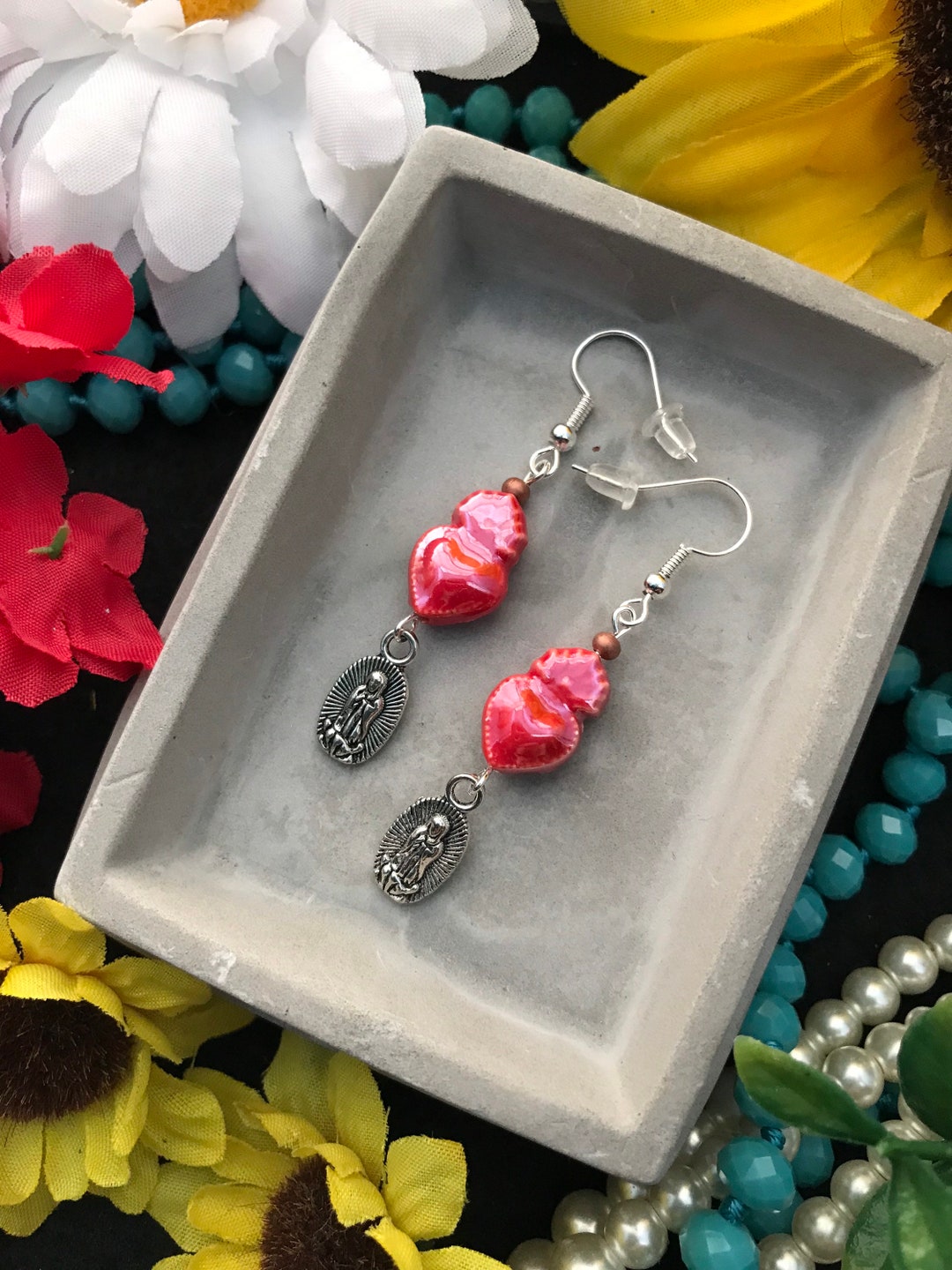 Our Lady of Guadalupe Earrings Religious Earrings, Sacred Heart ...