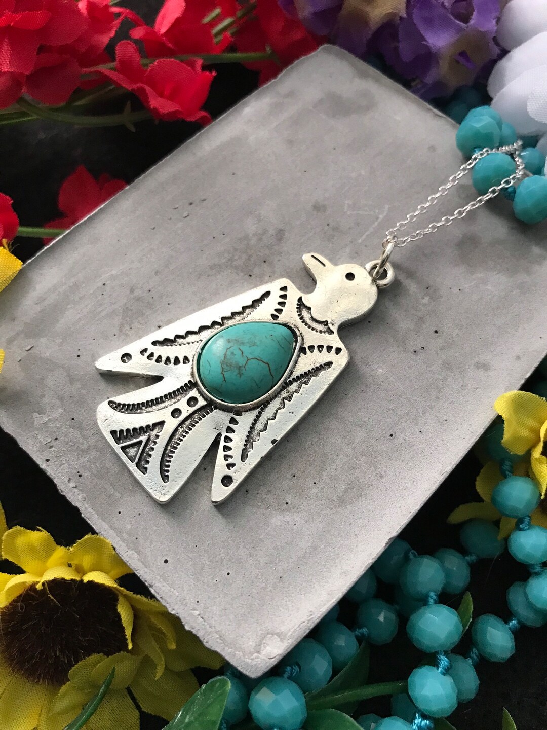 Turquoise Thunderbird Necklace - Etsy