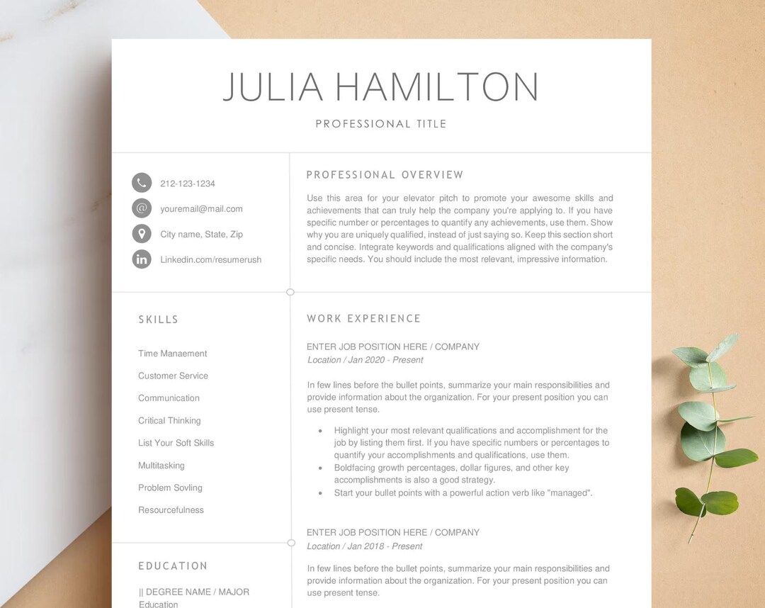Resume Template Word, Apple Pages Resume, Professional Resume, CV ...