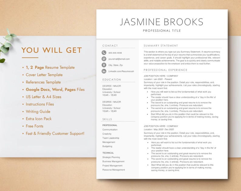 Resume Template | CV Template | Professional Resume Template for Word ...