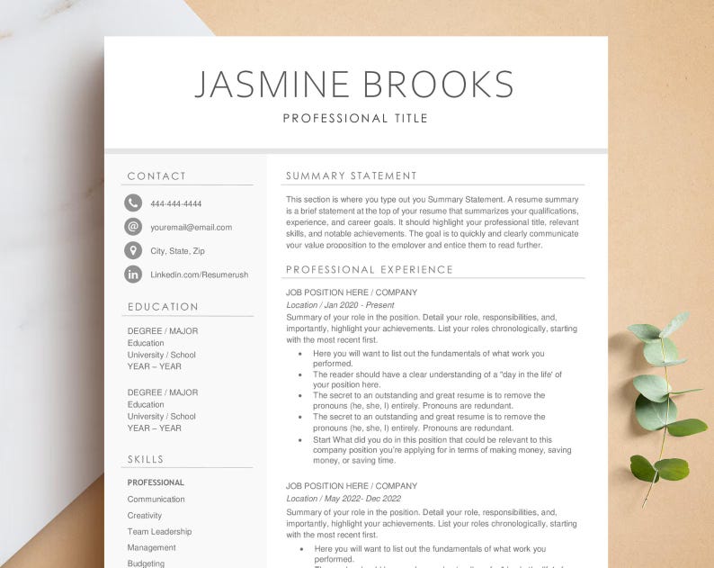 Resume Template | CV Template | Professional Resume Template for Word ...