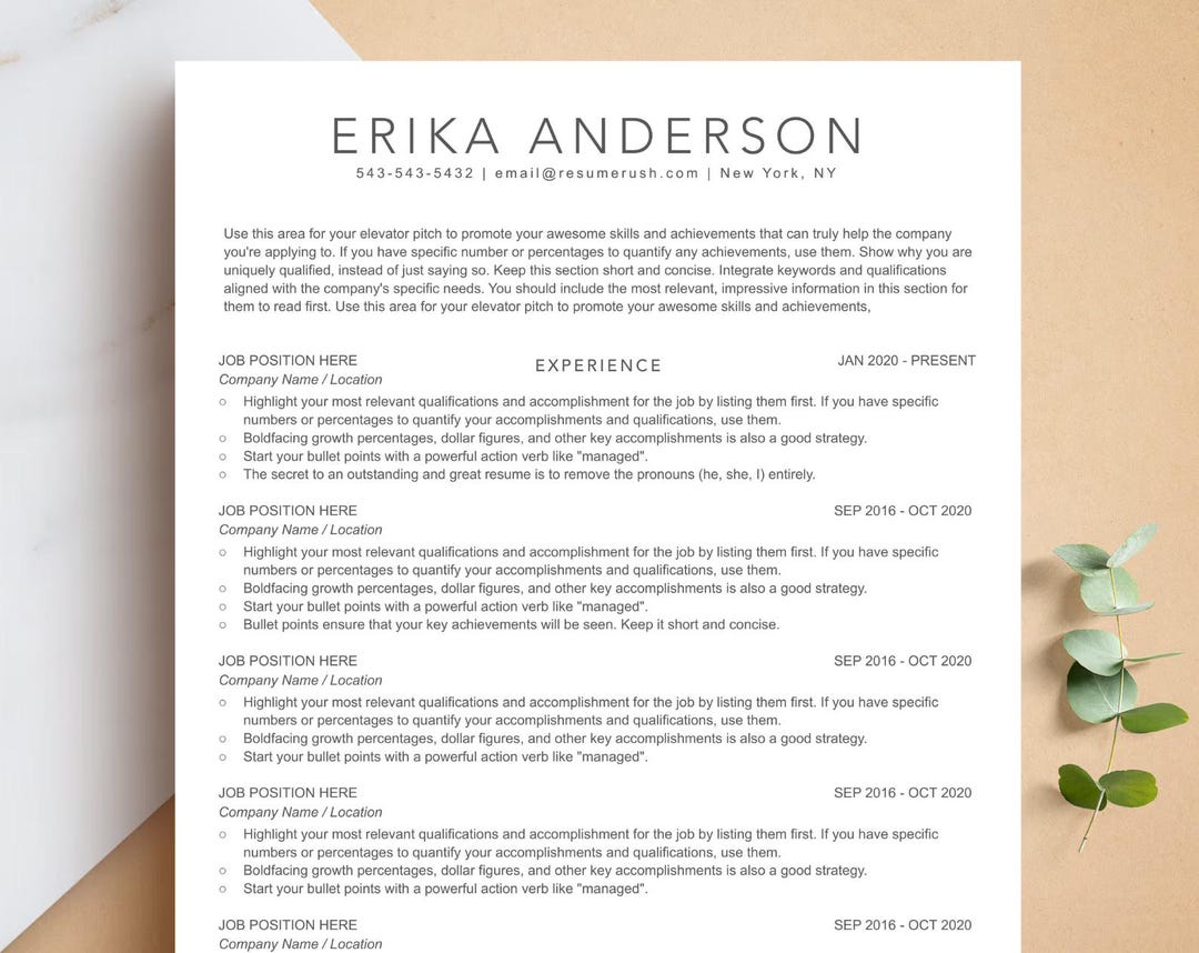 ATS Friendly Resume Template, Resume, CV, Minimalist CV, Professional ...