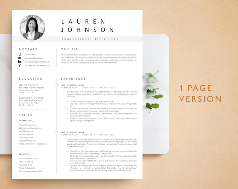 Professional Resume Template for Word, Pages | 1, 2, 3 Pages | CV ...