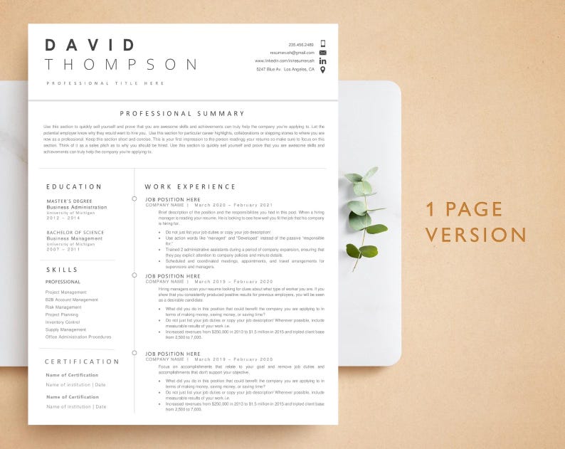 Resume Template | Professional Modern Resume Template for Pages, Word ...