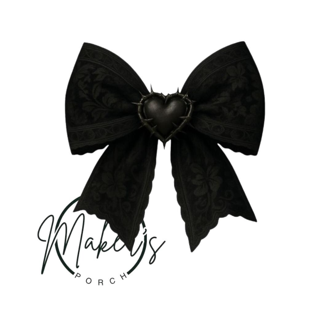 Gothic Black Bow PNG With Thorn Heart | Dark Aesthetic Lace Bow Clipart ...