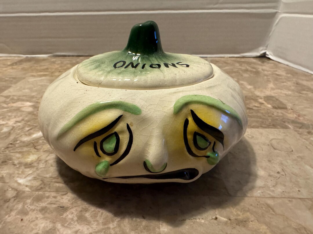 Vtg Ceramic Anthropomorphic Crying Onion Canister Condiment Jar Dish ...