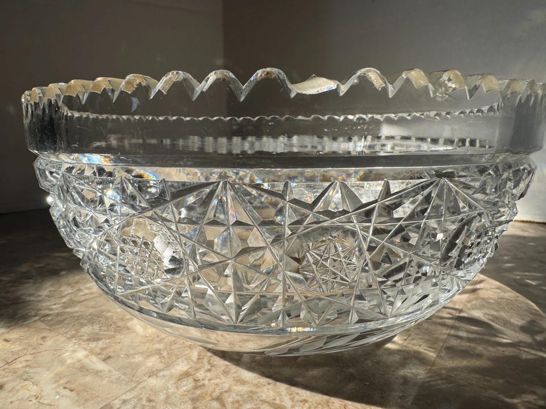 Early AMERICAN Brilliant Heavy CUT Crystal Bowl T.B. CLARK Saw Tooth ...
