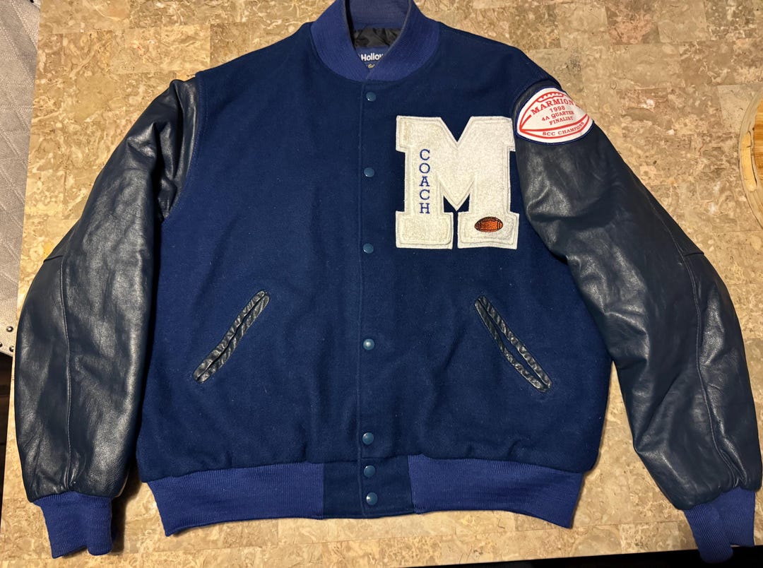 Vintage 1998 Football Marmion Academy Coach Letterman Jacket Leather ...