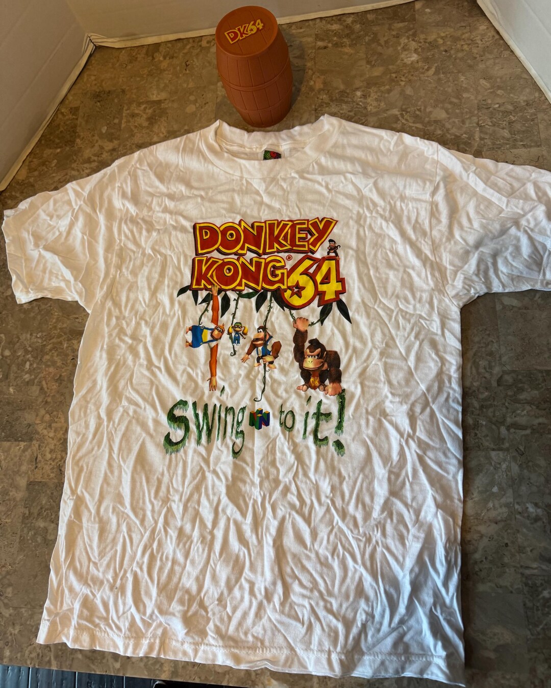 Vintage Donkey Kong N64 Swing to It Videogame Promo Shirt W Barrel ...