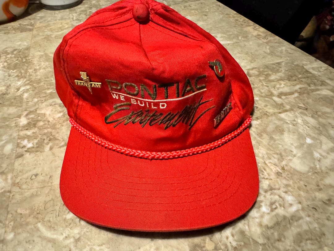 Vintage Red PONTIAC WE BUILD Excitement Trucker Hat Cap Mesh Rope ...