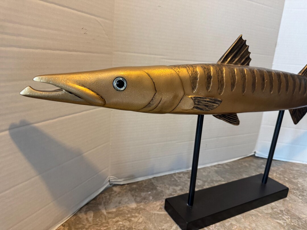 Marine Huge 39" Barracuda Fish Sculpture With Pole Stand Nautical Art ...