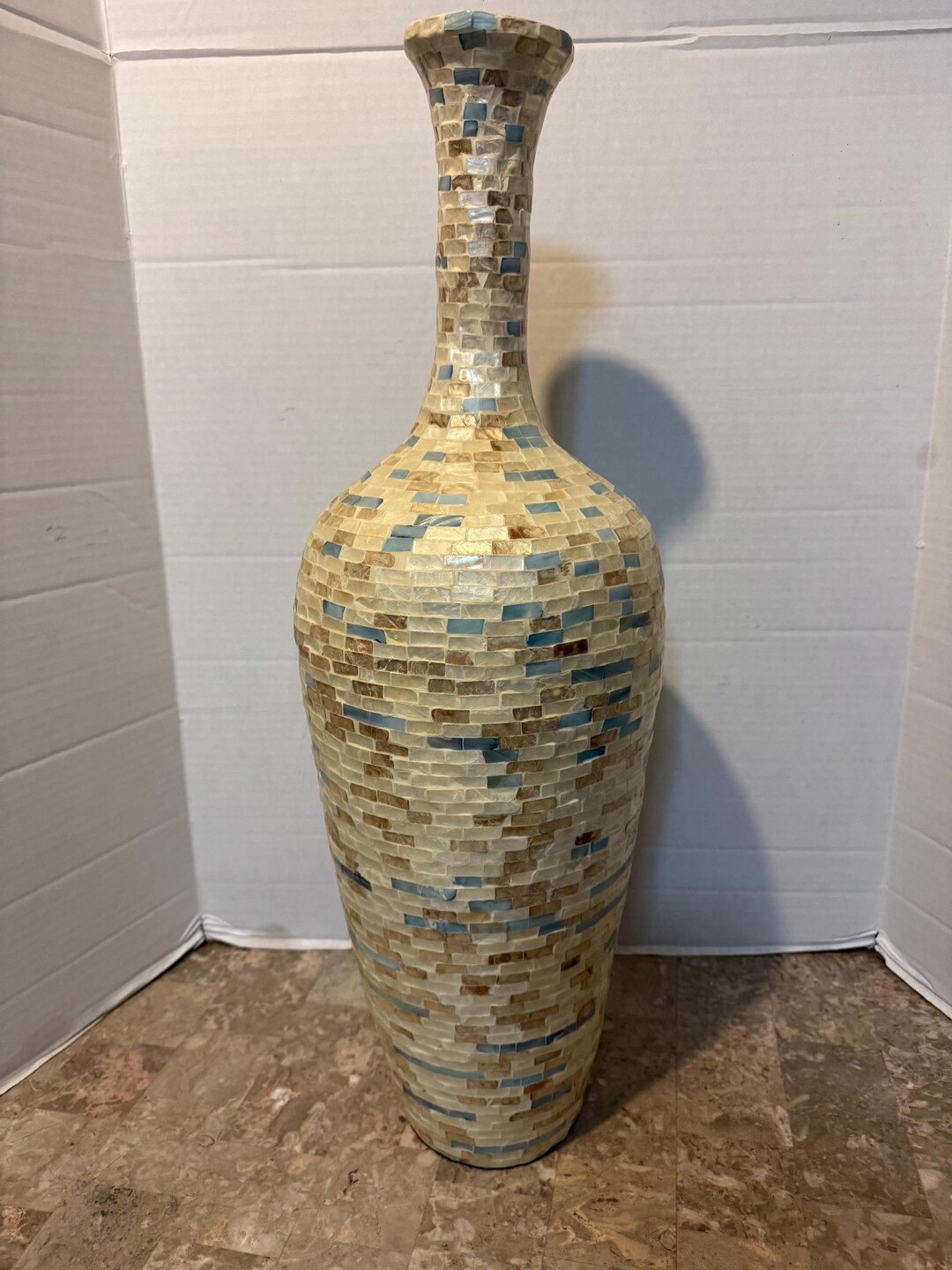 26" Tall Hand Crafted Mother of Pearl Shell Inlay Mosaic Vase Boho ...