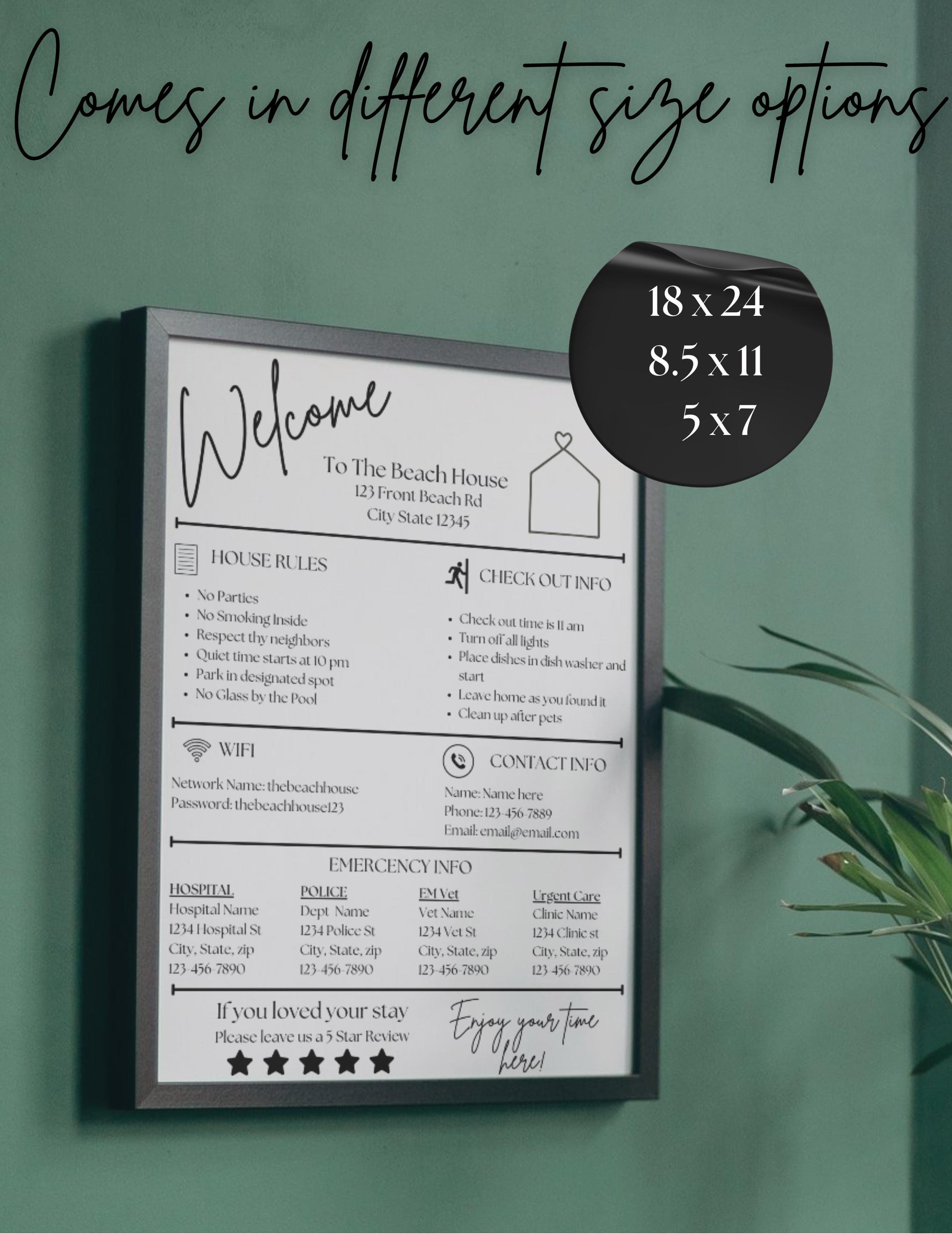 Editable Vacation Rental Welcome Sign, Airbnb House Rules Template ...