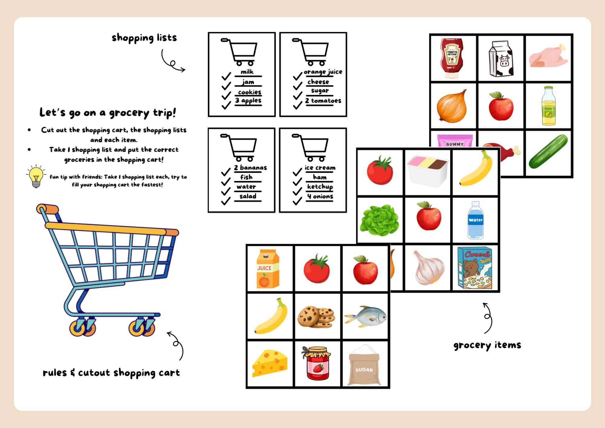 Grocery Shop Pretend Play Game – Printable Grocery Shopping Activity ...