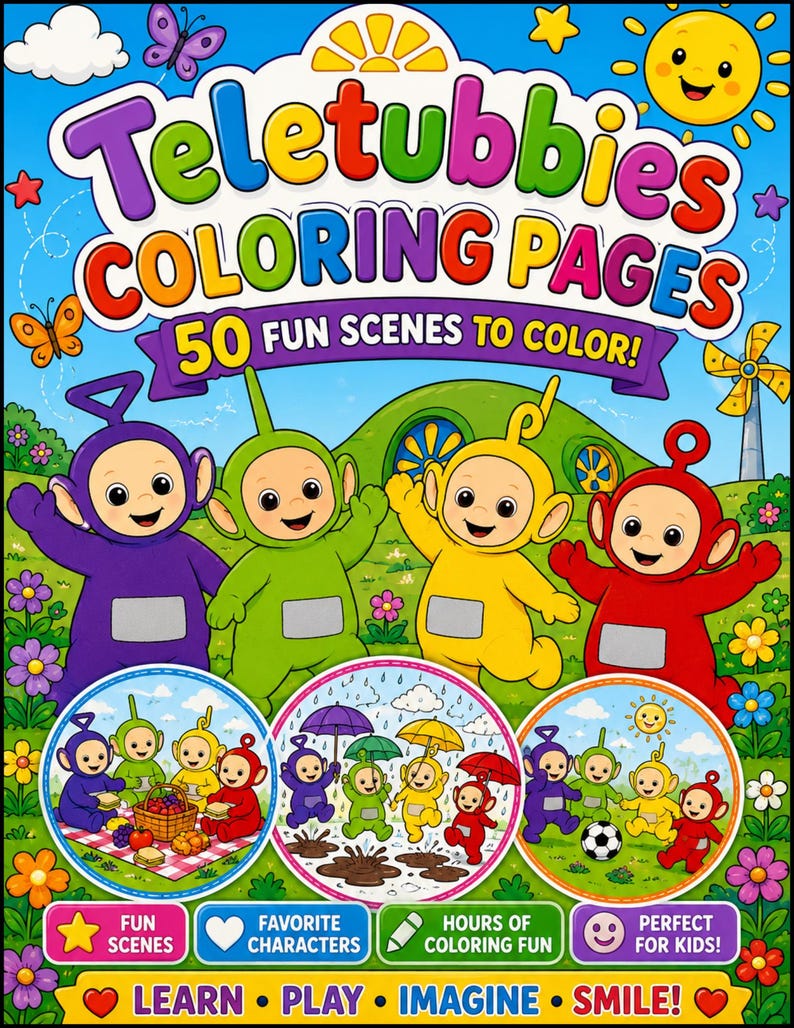 Teletubbies Coloring Book for Kids | 50 Fun Adventure Pages | Instant ...