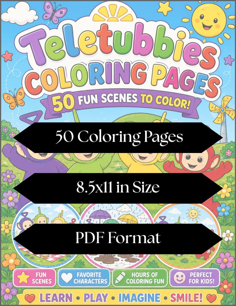 Teletubbies Coloring Book for Kids | 50 Fun Adventure Pages | Instant ...