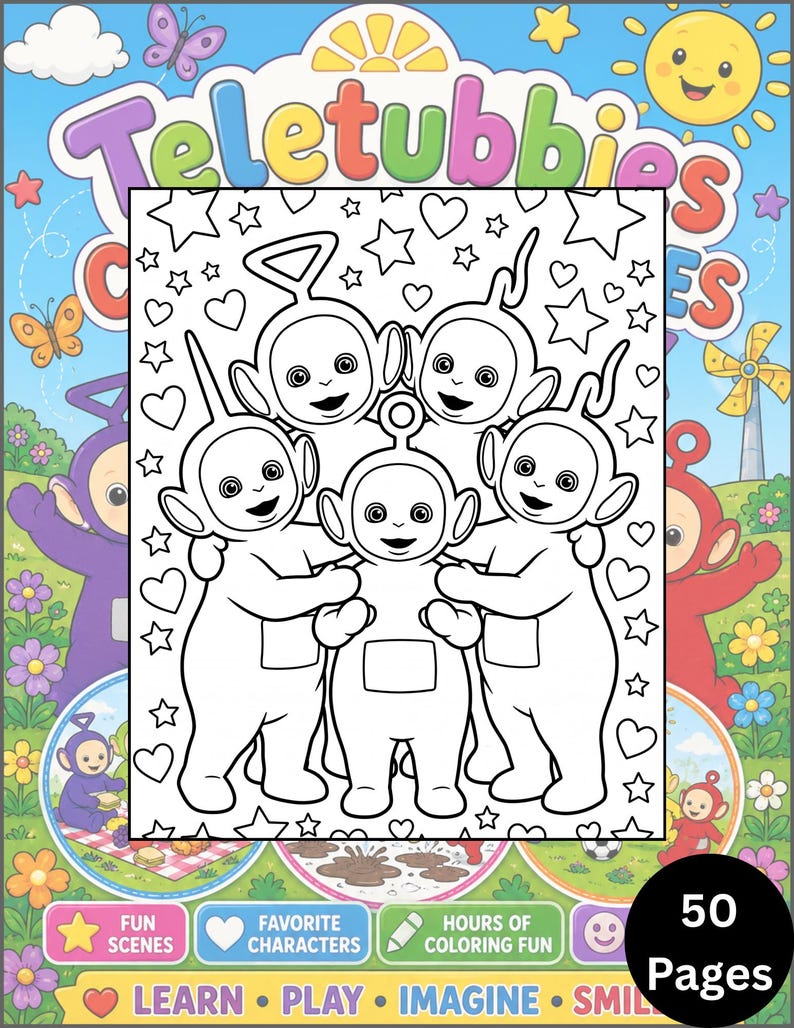 Teletubbies Coloring Book for Kids | 50 Fun Adventure Pages | Instant ...