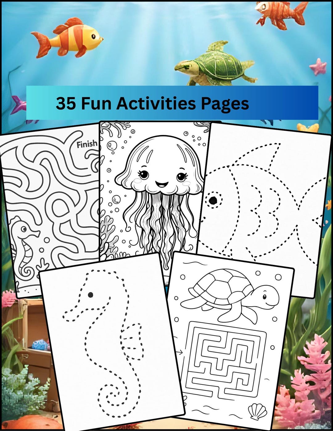 Sea Animals Activity Pack: 35 Printable Coloring Pages (PDF Download ...