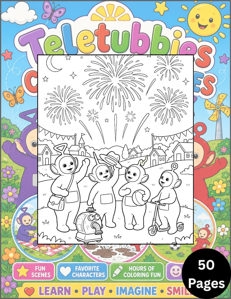 Teletubbies Coloring Book for Kids | 50 Fun Adventure Pages | Instant ...