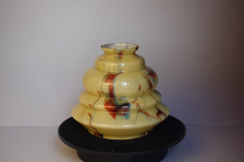 Vintage Uranium Vaseline Glass Lamp Shade - Yellow Marbled Beehive ...