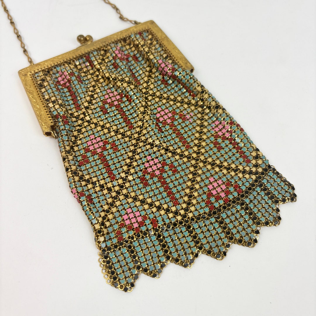 Vintage 1920s Whiting and Davis Painted Enamel Mesh Bag Art Deco/ 20s ...
