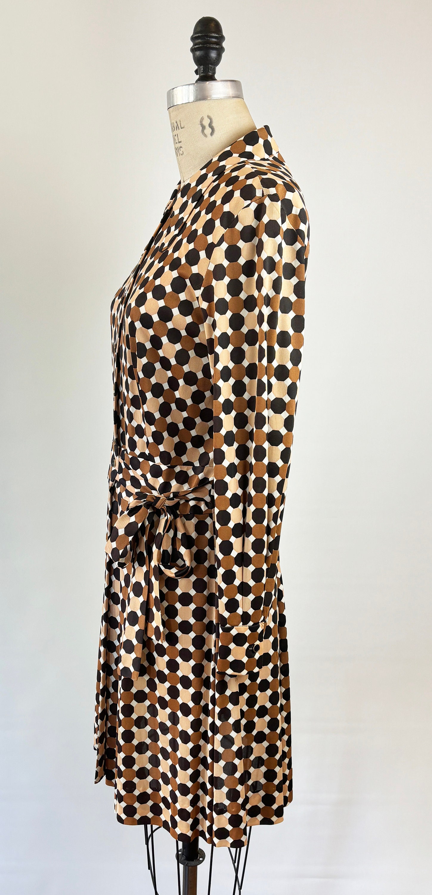 Vintage Late 60s Early 70s Mod Mini Dress Brown Geometric Print Nylon ...