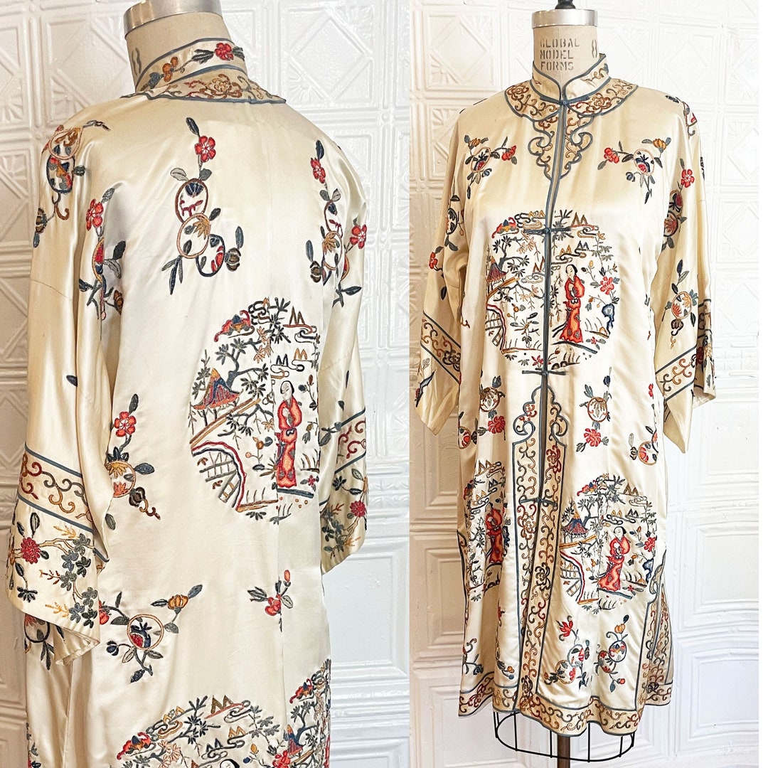 Vintage 30s Chinese Embroidered Jacket Coat White Silk/ 1930s Chinese ...