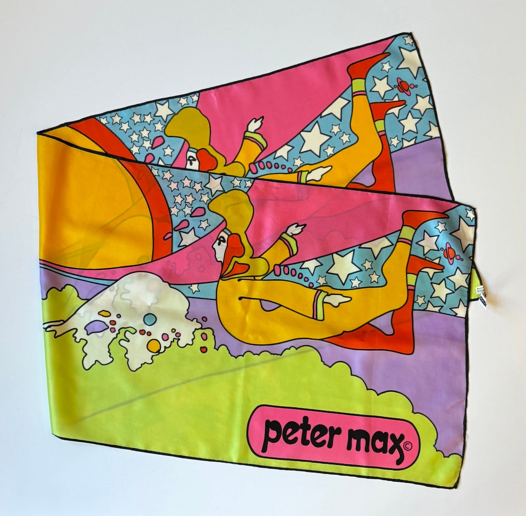 Vintage 60s Peter Max Cosmic Flyer Oblong Silk Scarf Made in Japan ...