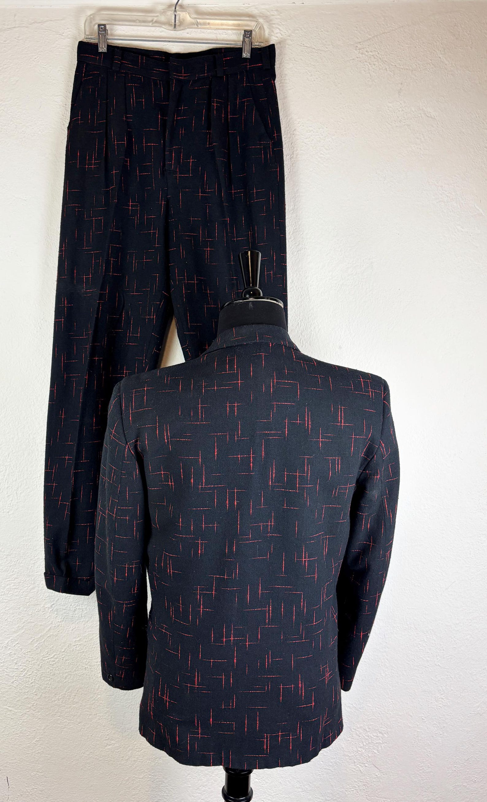 Vintage 80s Rockabilly Revival 1950s Style Mens Black and Red Tweed ...