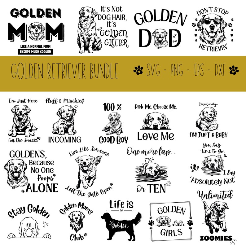 Golden Retriever SVG Bundle | SVG Cut Files for Cricut, Silhouette ...