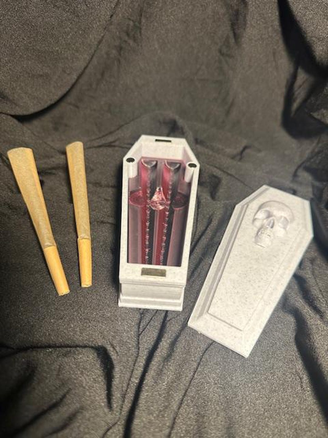 3D Printed Skull Coffin Pre Roll Single Layer Stash Box Case -magnetic ...