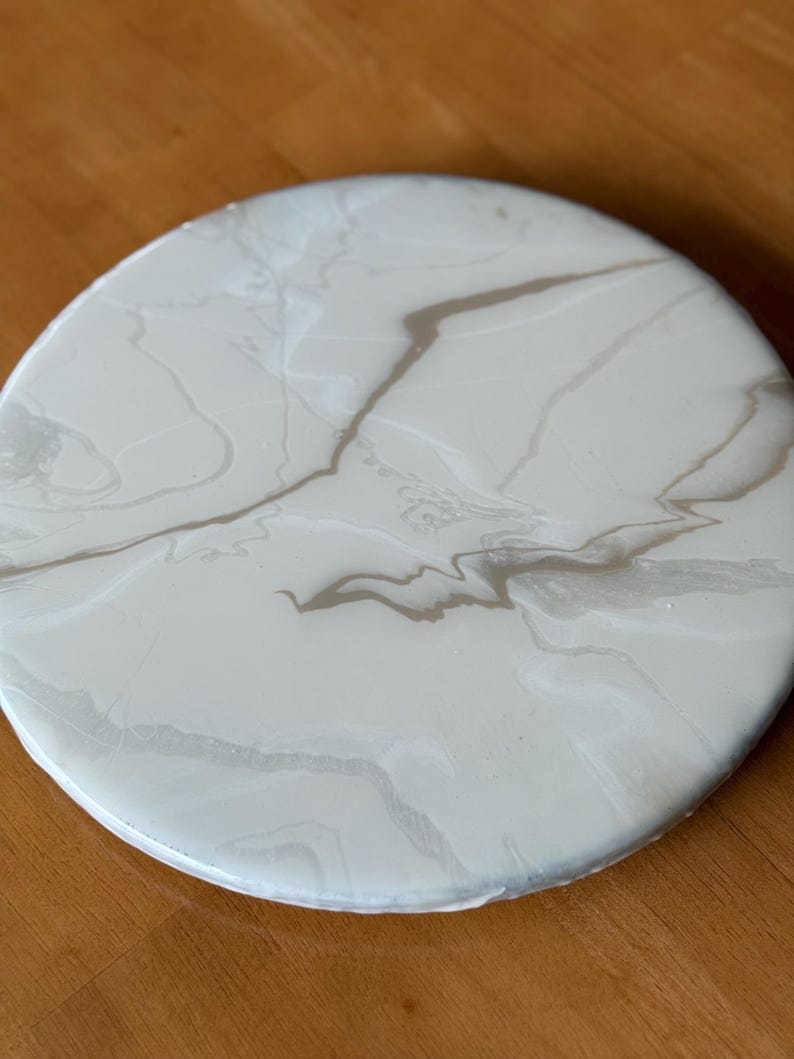 Lazy Susan Turntable / White Beige Abstract Marbled Design - Etsy