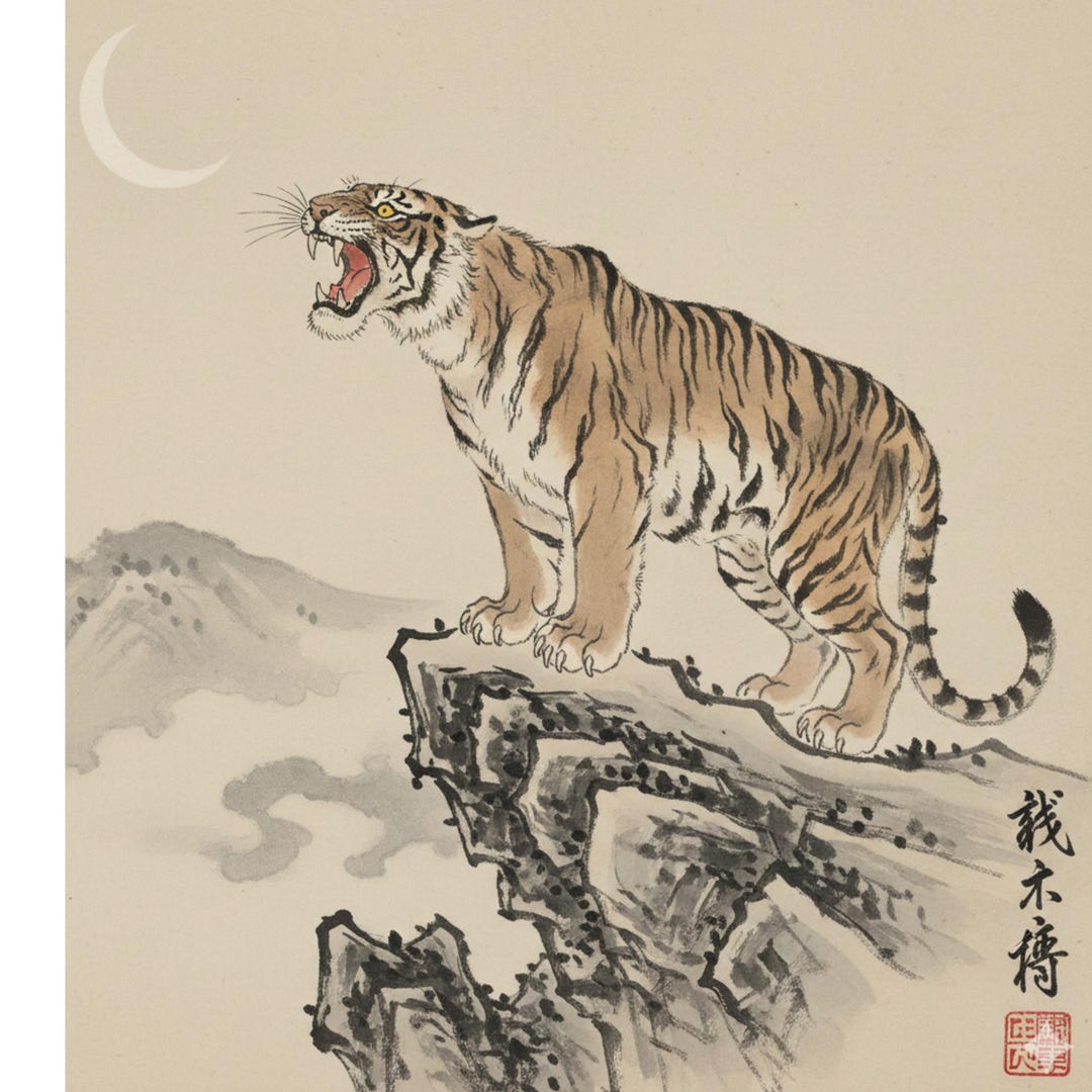 Roaring Tiger Moon Japanese Sumi-e Print – 11x14 Motivational Wall Art ...