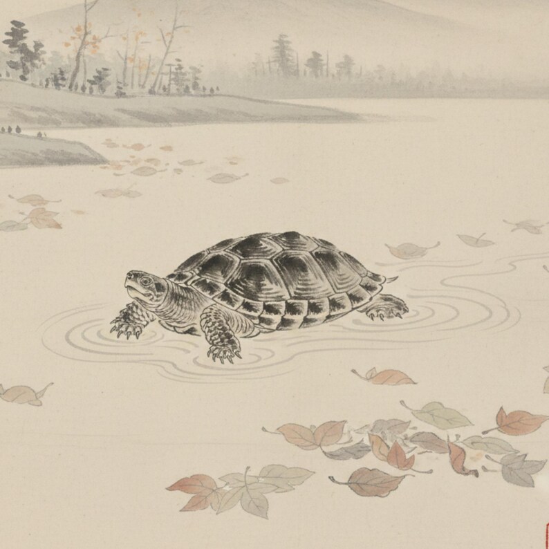 11x14 Turtle Pond Ink Wash Digital Download | Japanese Zen Wall Art ...